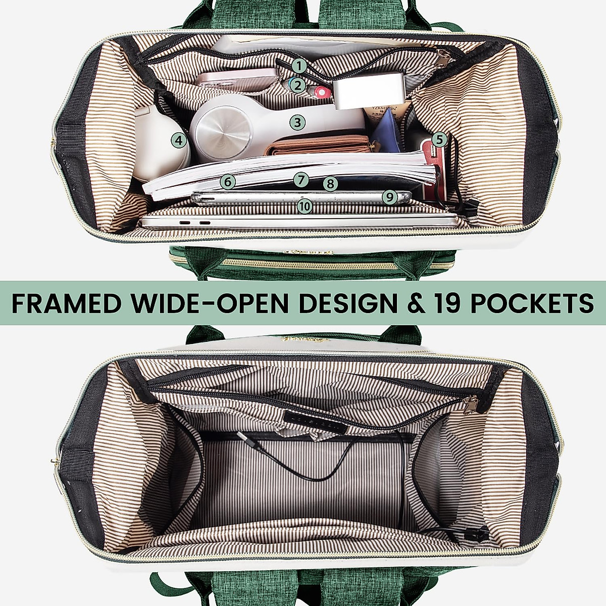 LOVEVOOK Laptop Backpack Purse for Women, Fashion Work Travel Bags, Business Computer Backpacks, Doctor Nurse Backpack with USB Port, fits 15.6-Inch Laptop, Beige-Dark Green