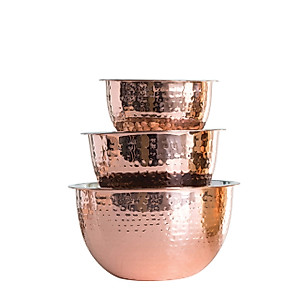Creative Co-Op Hammered Stainless Steel Bowls in Copper Finish (Set of 3 Sizes)