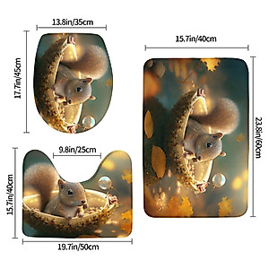 Chieraf Adorable Baby Squirrel in a Magical Acorn Boat Rugs Mats Sets Toilet Cover Cushion 3 Piece, Kitchen Sink Mat Painting Absorbent Machine Washable Non-Slip Soft Indoor Bath Mat