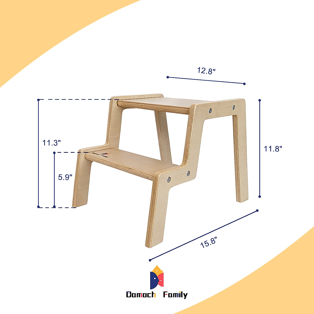 Damoch Family™ Wooden Toddler Step Stool for Kids,Two Step Children Potty Stool,Bathroom&Kitchen Non-Slip Dual Height (Grey+Natural)