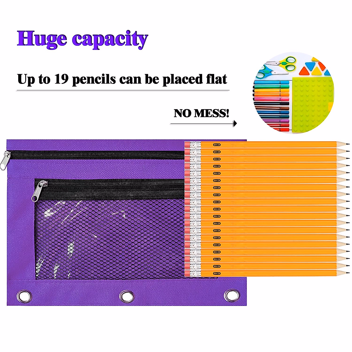 SORDIM 3 Ring Binder Pencil Pouch, 2 Pack Pencil Pouches with Zipper-Pencil Case with Double Pocket and Mesh Window (pink and grey)