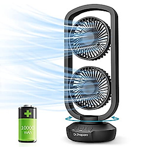 Dr. Prepare Oscillating Tower fan, 15'' Portable Desk Fan Battery Operated with 270° Tilt, 105° Oscillation, 3 Speeds, Quiet Rechargeable Small Table Fan for Bedroom, Office, Home, Camping, Outdoor