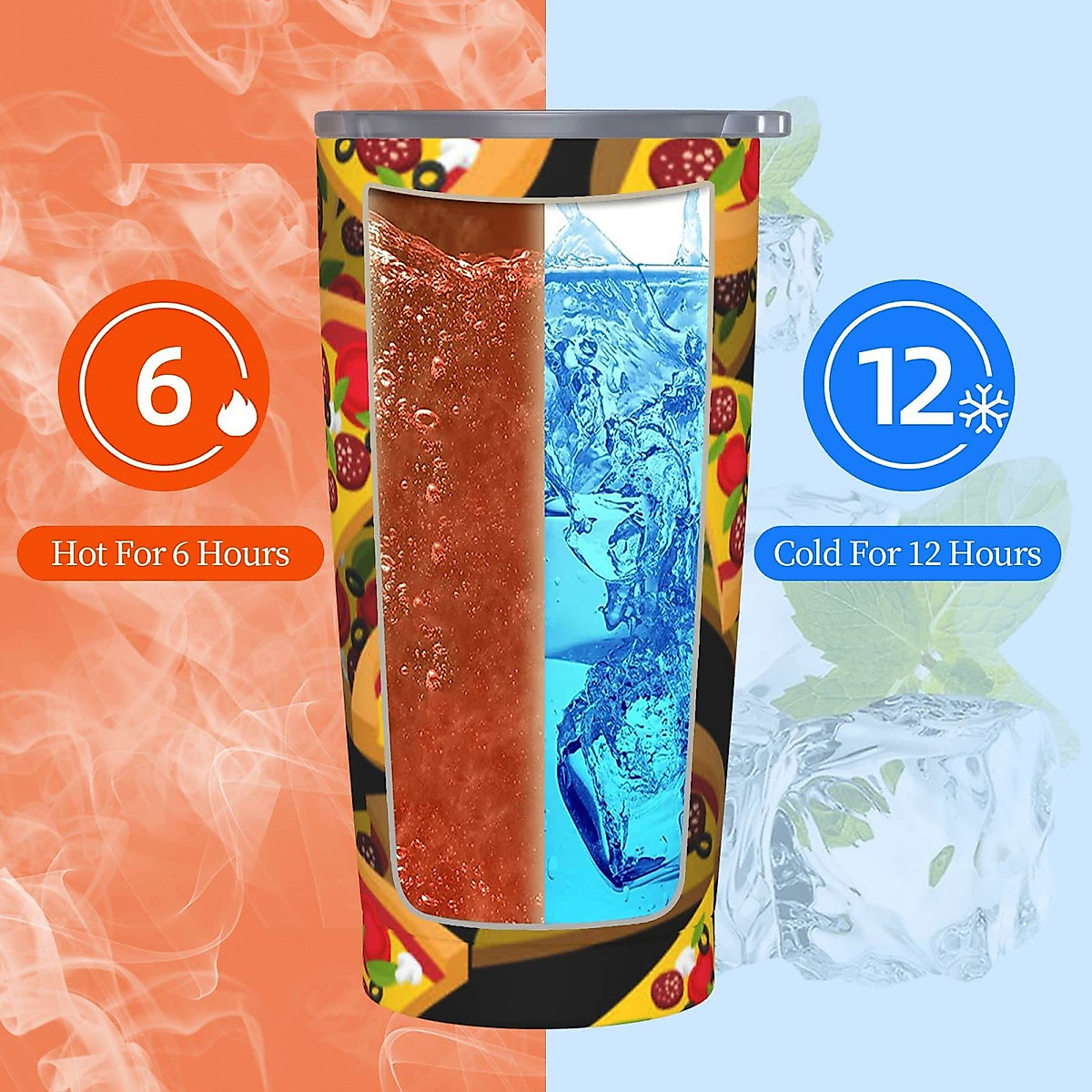 MORYEN 20 OZ Tumbler Double Wall Stainless Steel Cup Pizza 3D Printed Vacuum Insulated Coffee Cups Car Mug Home Office Travel