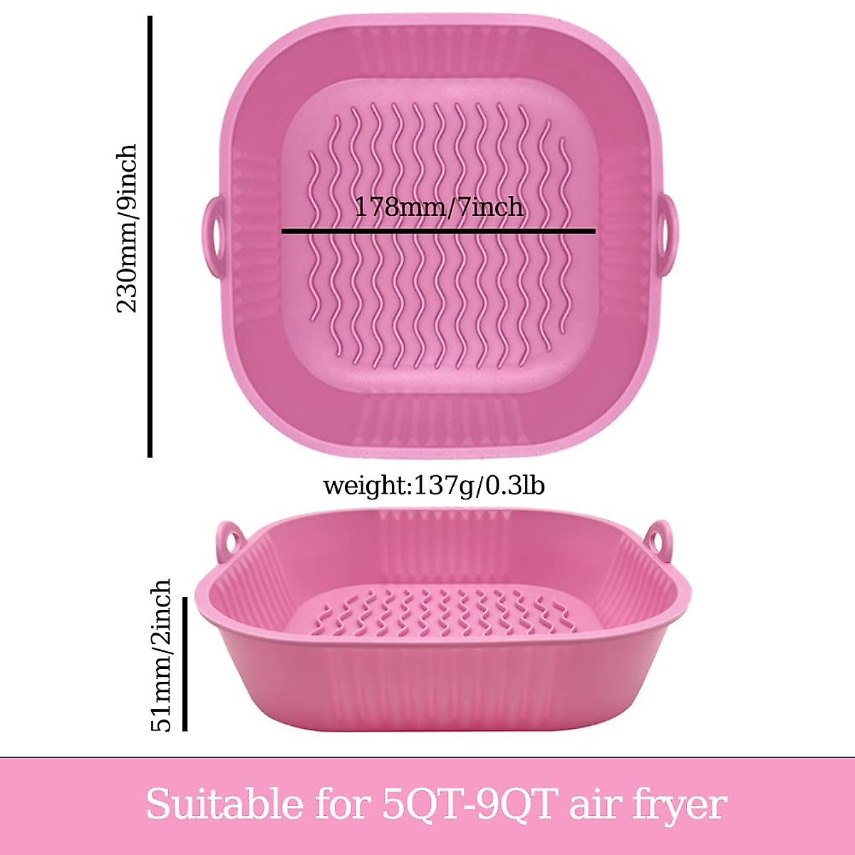Air Fryer Silicone Liners 9 inch for 5 to 9 QT, 4 Pack Reusable Square Airfryer Basket Bowl Tray Insert Deep Fryer Parts&Accessories (4, 9 inch)