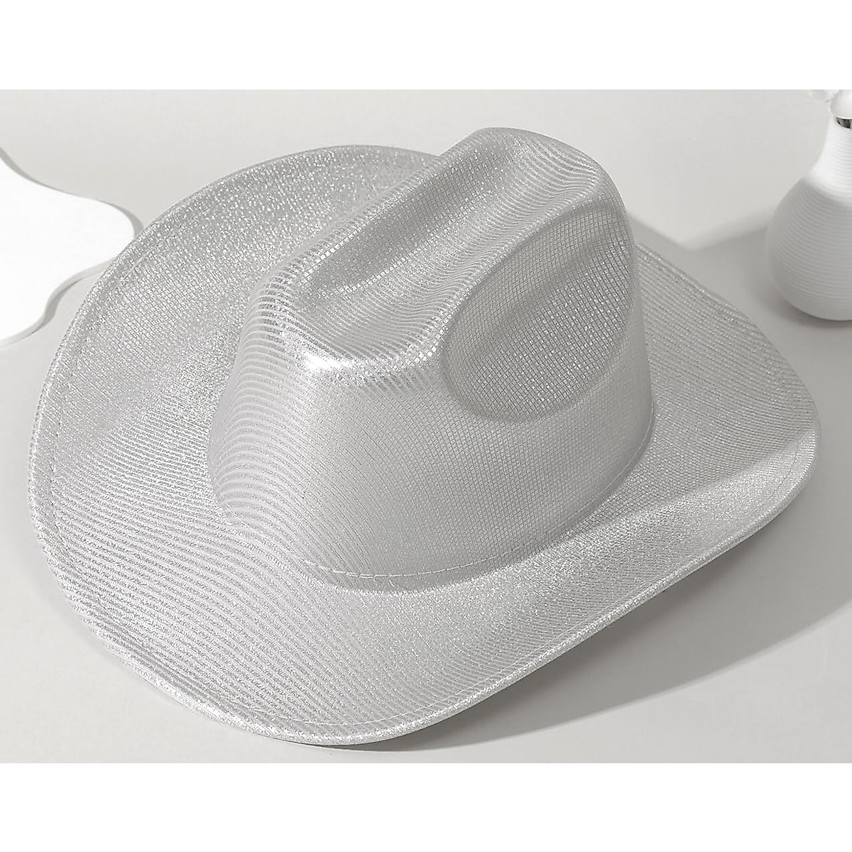 HinyBoeh Silver Space Holographic Cowboy Hat for Womens - Glitter-Western Cowboy Hat for Beach Party Music Festivals(Size:M)