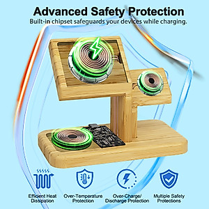Wireless Charging Station for Apple, 20W Fast 3 in 1 Wireless Charger Stand, Bamboo Charging Station for iPhone 15/14/13/12 Pro/Max/Plus, for Apple Watch 8/7/6/SE/5/4/3/2, for Airpods 3/2/Pro