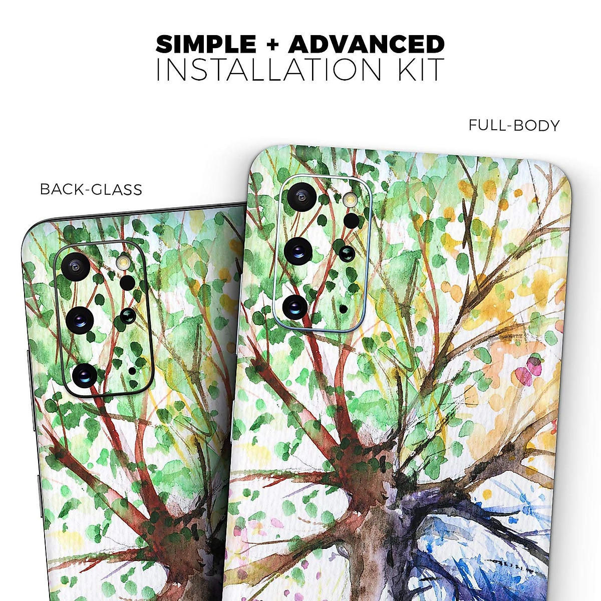 DesignSkinz Watercolor Vivid Tree Protective Vinyl Decal Wrap Skin Cover Compatible with The Samsung Galaxy S20 (Screen Trim & Back Glass Skin)