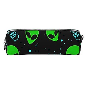 allgobee Pu Leather Pencil Bag Pen Case Harajuku-Punk-Alien Students Stationery Pouch Pencil Holder Desk Organizer