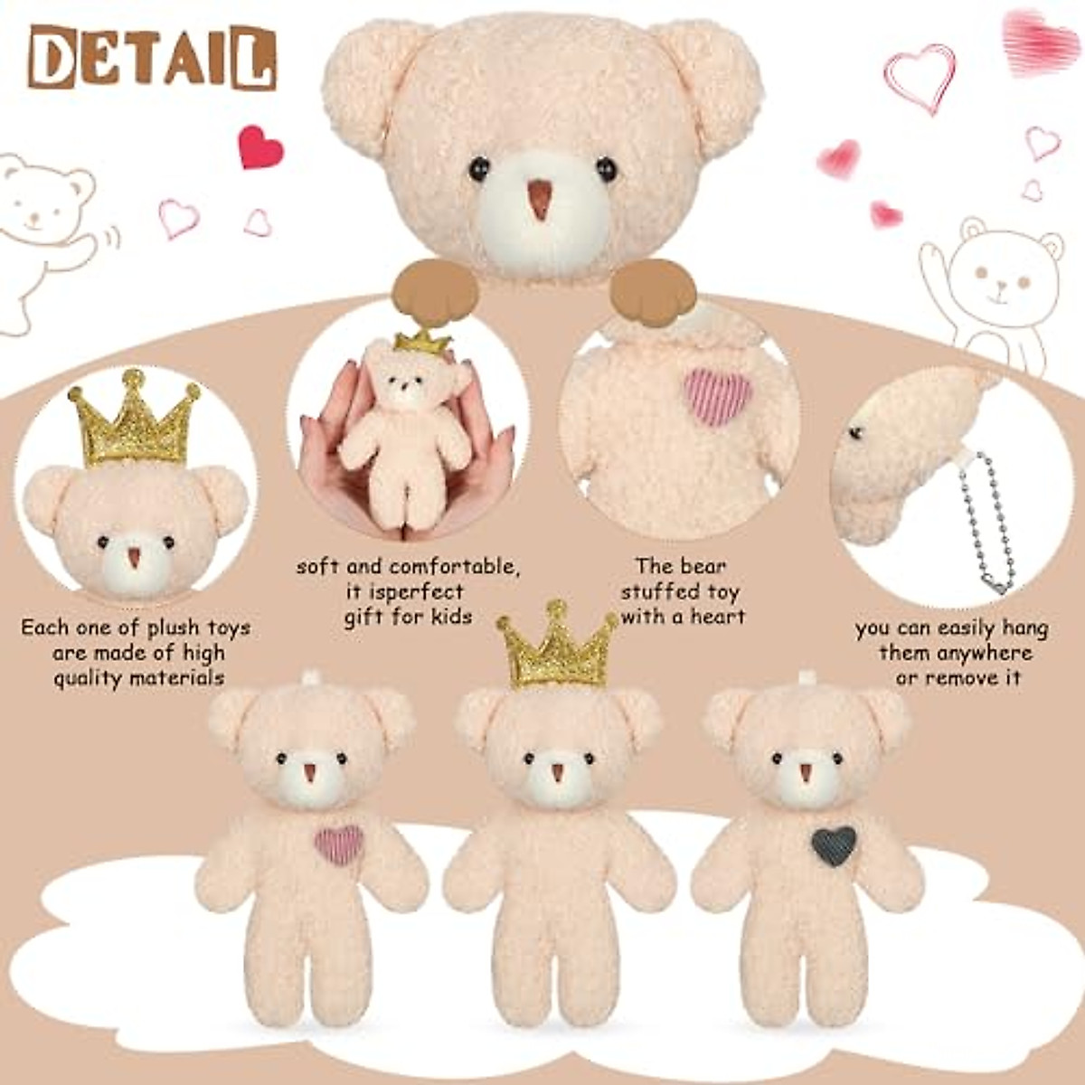 18 Pieces Mini Bear 4.7 Inch Bear Keychain Small Bear Stuffed Animal Jointed Bear Soft Tiny Bear Doll for DIY Keychain Graduation Birthday Wedding Xmas Decorations Party Favor (Mixed Style)