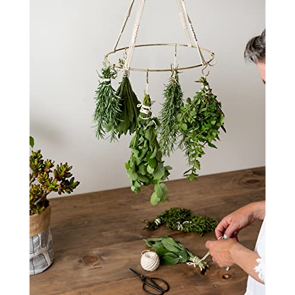 HIKITI Herb Drying Rack - Decorative Herb Drying Rack Hanging - Secured Herb Dryer Hooks - Handmade Macrame Boho Chic - Flower Drying - Herb Hanger - Hanging Drying Rack for Herbs