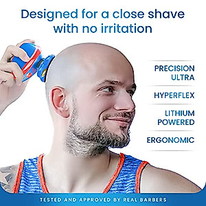 Encore The Barber 360 Bald Head Shaver 5 in 1 Attachments Grooming Kit Rechargeable Electric Hair Shaver Wet Or Dry with Pop-up Beard Moustache Trimmer Barber Grade