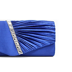 Hi-Q Women's Pleated Wedding Crystal Evening Clutch Handbags Wedding Party Clutch Purse (Sapphire blue)