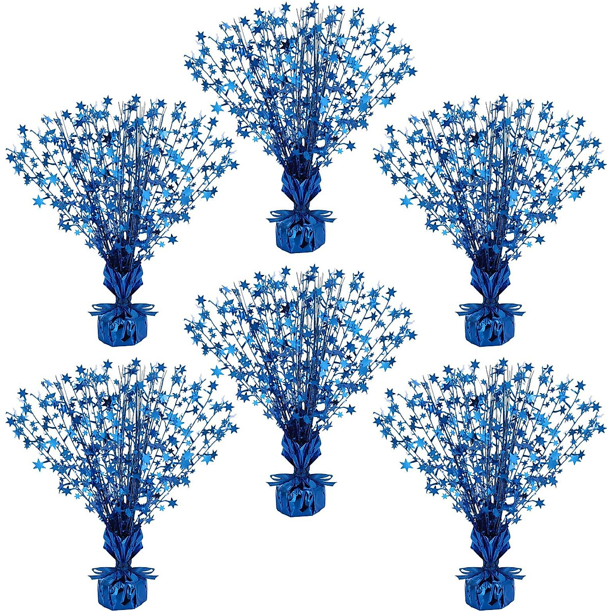 Crowye 6 Pcs Metallic Foil Spray Centerpiece Christmas Party Star Table Decoration New Year Table Decor for Winter Birthday Party Season Holiday(Blue,Small Star)