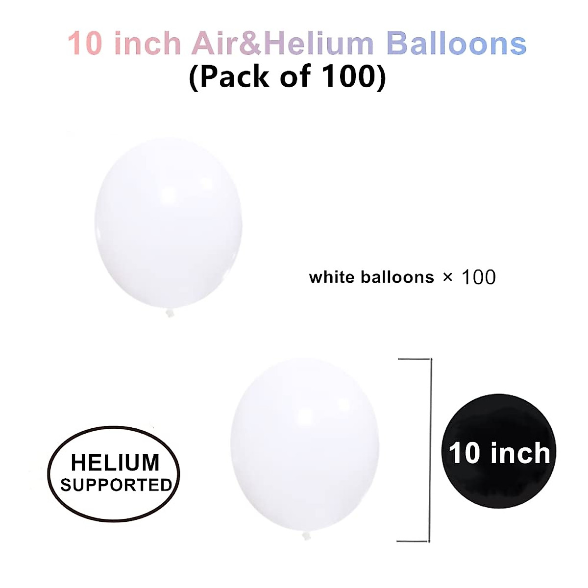 10 inch White Latex Balloons, 100 pcs Thick White Party Balloons Birthday Decorations (White)