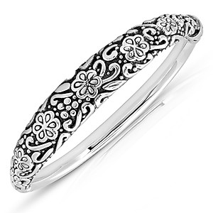 MAX + STONE Lightweight 925 Sterling Silver Bracelet for Women | 7 Inch Floral Bangle with Hinged Clasp | Anti-tarnishing Sterling Silver Bangle Bracelet for Women | Silver Bangles for Women