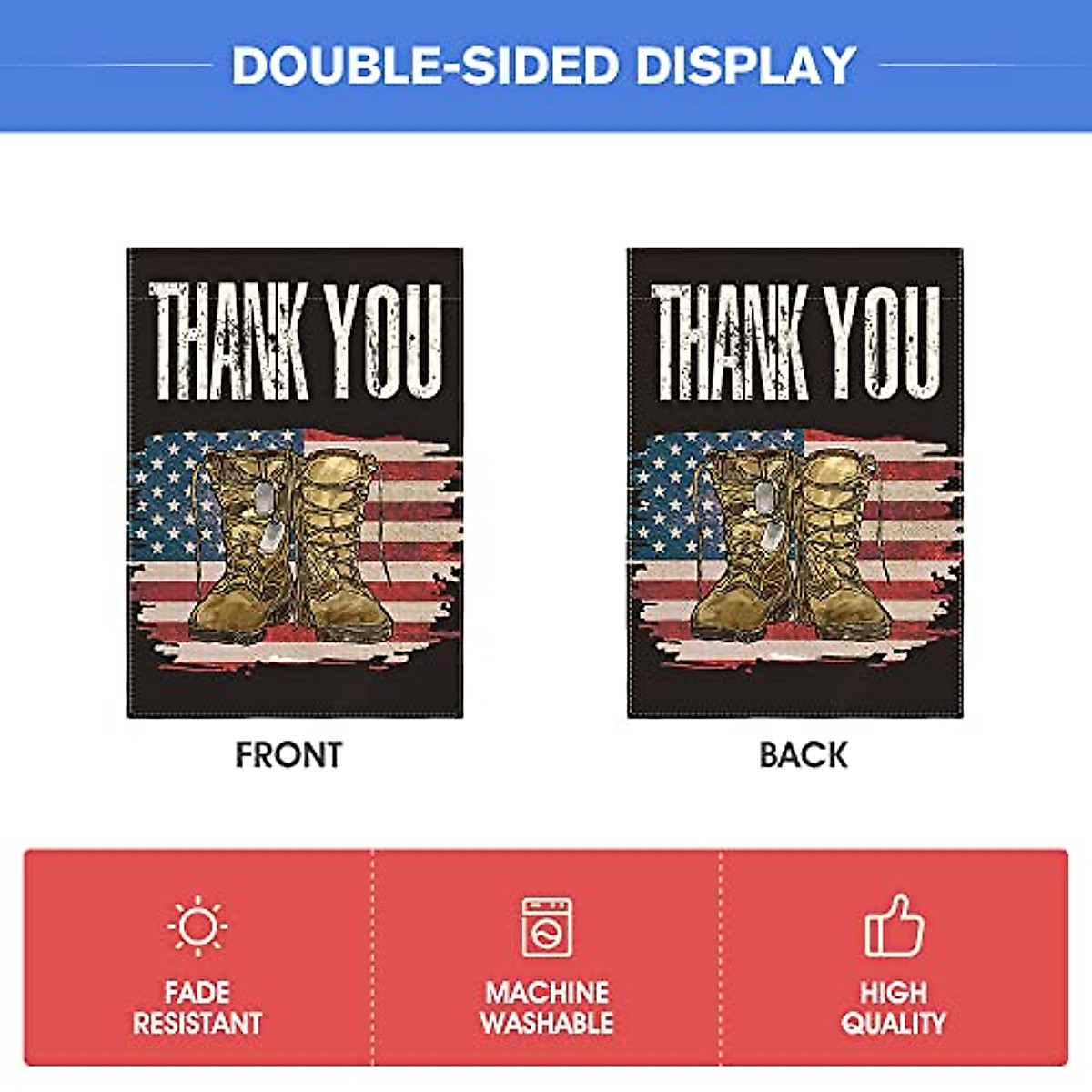AVOIN colorlife Memorial Day Thank You Garden Flag 12x18 Inch Double Sided Outside, Military Soldiers Boots American Flag Patriotic Veteran Yard Outdoor Flag