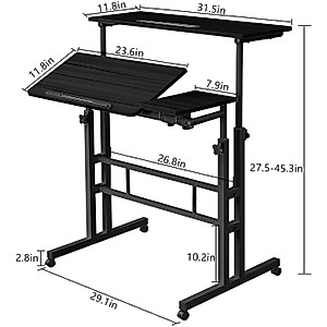 C/N Height Adjustable Rolling Desk Mobile Stand Up Desk with Wheels, Home Office Computer Workstation Desk, Table Laptop Cart for Standing or Sitting