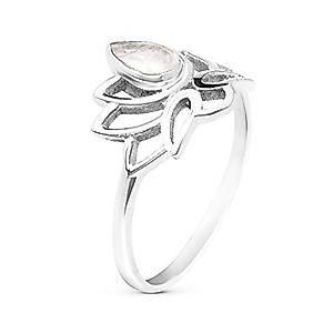 Koral Jewelry Cut Pear Moonstone Lotus Ring 925 Sterling Silver Ethnic Vintage Tribal Gipsy Boho Look (9)