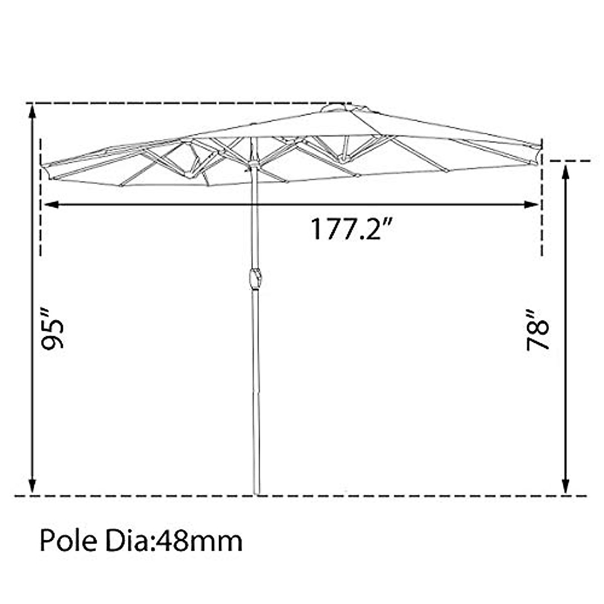LOKATSE HOME Double-Sided Market Patio Outdoor Umbrella 15 Feet Garden Aluminum Twin Sun Canopy with Crank, 2 Middle Brown
