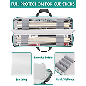 PEKREWS Pool Cue Case 4x4 Pool Stick Bag with Backpack Straps Soft Billiard Cue Carrying Case with Shoulder Strap, Billiard Stick Case Holds 4 Butts 4 Shafts and Billiards Accessories, Black