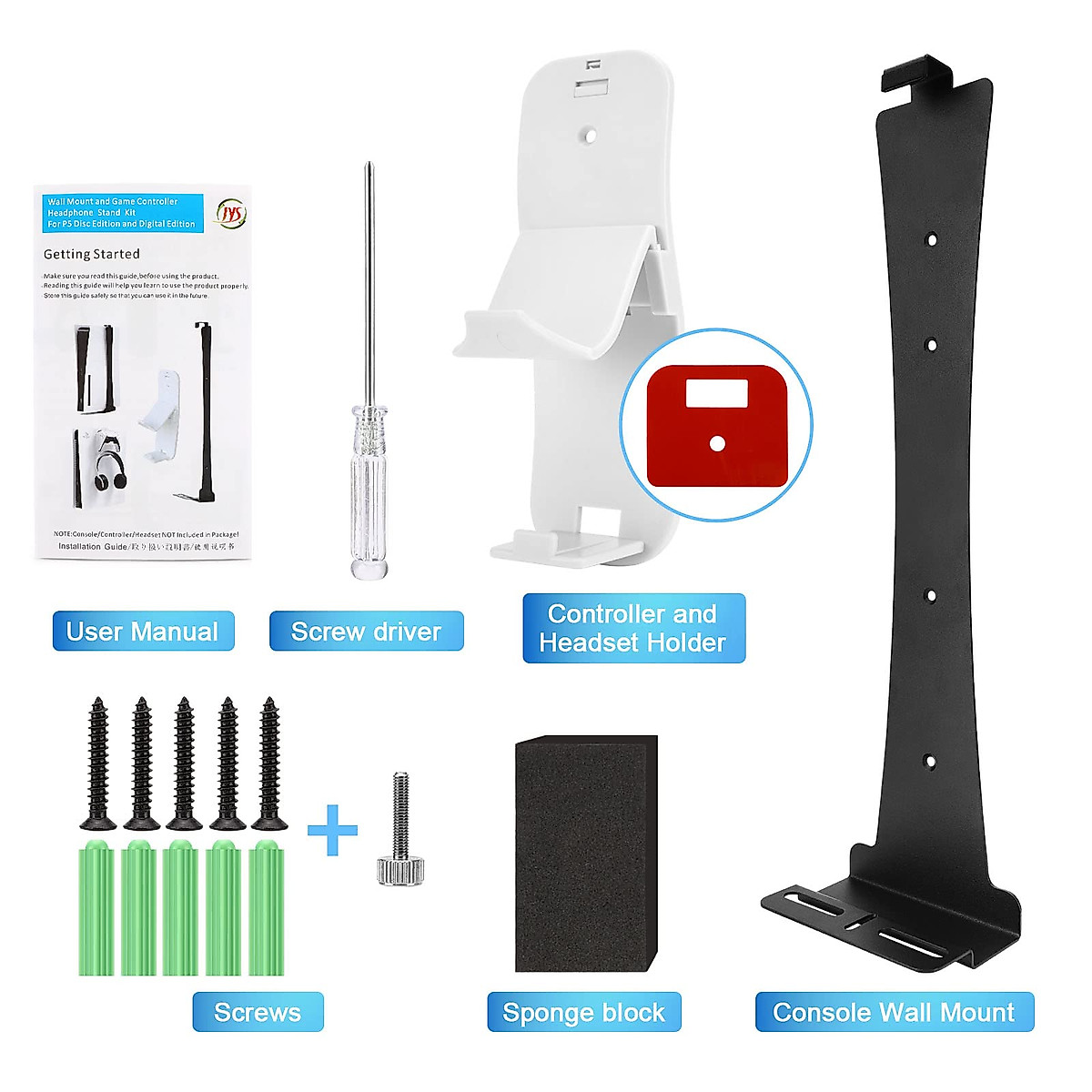 Allnice PS5 Wall Mount, Wall Bracket for PlayStation 5 (Disc and Digital Edition) Sturdy Steel PS5 Playstation 5 Wall Mount Bracket with Controller Holder & Headphone Hanger Screws Sponge (Black)