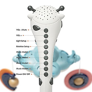 TUMAMA Baby Crib Mobile,3 in 1 Crib Toys with Remote Control,Projection Night Light, Music and White Noise, Mute Spin Motor Nursery Sensory Toys for Infant 0 3 6 9 Month Newborn Xmas Gift