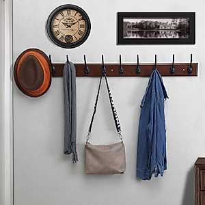Dseap Coat Rack Wall Mounted: 10-Hooks, 38-1/4" Long, 16" Hole to Hole, Wood Coat?Hooks Wall Mounted, Hook Rack, Hook Rail, Hooks for Hanging Coats, White & Black