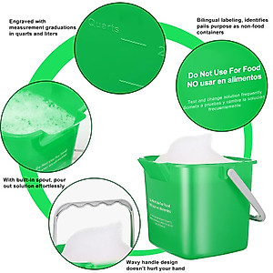 Yaomiao 4 Pcs Cleaning Bucket 3 Quart Small Sanitizing Square Bucket Detergent Pail with Measurements Spout and Handle for Home Commercial Use Restaurant Kitchen Office School (Green)