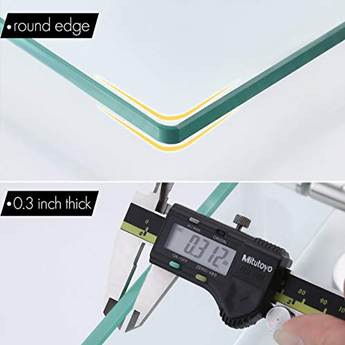 KES 14-Inch Bathroom Tempered Glass Shelf 8MM-Thick Wall Mount Rectangular, Brushed Nickel Bracket, BGS3202S35-2