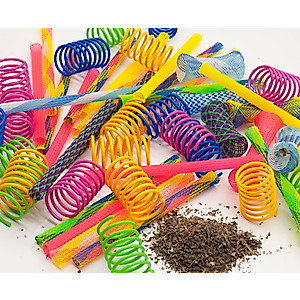 Fashion's Talk 49PCS Cat Spring Toy for Kitten Catnip Bag Mesh Tubes Spring Cat Toy Bulk for Indoor Cats Kitty