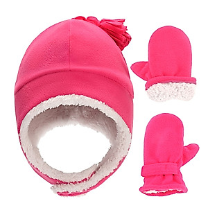 Brook + Bay Toddler Hat & Glove Set - Toddler Mittens & Winter Hat - Baby Fleece Hat for Infant Kids Set 2-3 years old - Pink