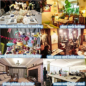 20 Pcs Rustic Wood Place Card Holders with Memo Clips and 30 Pcs Kraft Place Cards, Wooden Table Number Holder Stand Photo Picture Note Clip Holders for Wedding Party Name Sign - Cube Base