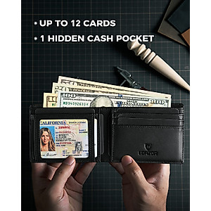 LORZOR AirTag Wallet - Bifold Genuine Leather Mens Minimalist Wallet with AirTag Holder, RFID Blocking Wallet for Apple Air Tag up to 11 Cards Gifts for Men