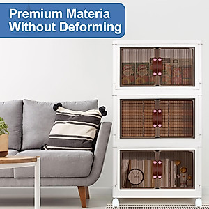 Gzdisbek Storage Bins with Lids, 3 Pack Multifunctional Collapsible Storage Containers with Wheels, 8.4Gal Clear Plastic Clothes Closet Organizer for Home and Office (White)