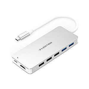 LENTION USB C Hub with 3-Slot Card Reader, 4K HDMI, USB 3.0, USB 2.0, Type C Data/Charging Compatible 2023-2016 MacBook Pro, New Mac Air/Surface, Stable Driver Certified Adapter (CB-C19, Silver)