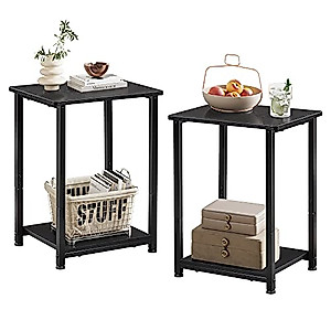 WLIVE End Tables Set of 2, 2-Tier Small Side Tables with Open Storage, Narrow Side Stands for Bedroom, Living Room, Couch, Study, Modern End Stands with Sturdy Metal Frame, Sturdy Easy Assembly,Black