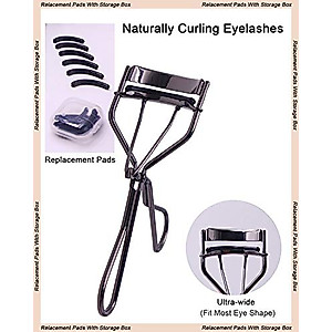 TPPICK Eyelash Curler Kit Metal Lash Curlers with Eyelashes Separator Comb Tools & 6 Replacement Refill Pads (Black)