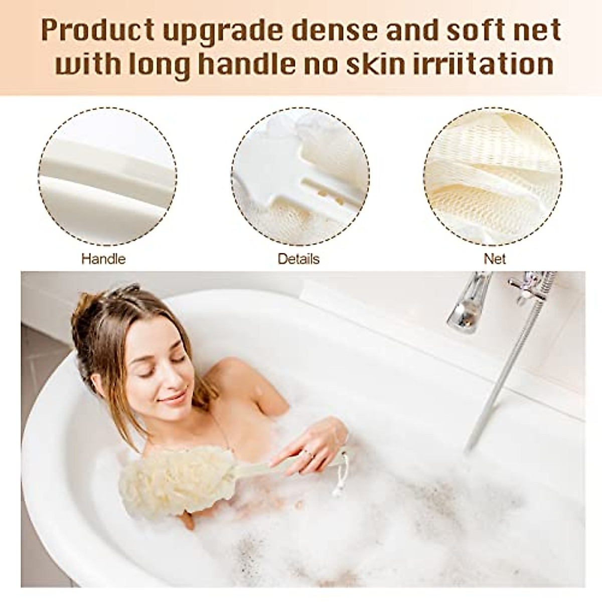 2Pack Back Scrubber for Shower，PIPUHA Loofah Sponge Shower Brush Using Body Exfoliating with Long Handle, Loofah on a Stick for Men Women, Bathing Accessories for Body Brushes (Red and Red)