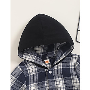 Fuermos Toddler Baby Boys Clothes Flannel Lattice Button Down Hooded Tops +Pants Boys Fall Winter Outfits(5-6T)