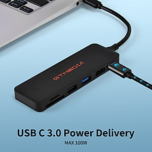 GT MEDIA USB-C Hub Adapter with 100W PD Charging Port, 4K HDMI, Type-C 6-Ports Data Transfer hub with SD/TF Card Reader Black