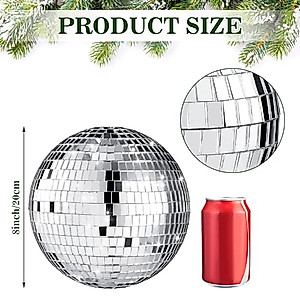 Retisee 8'' Disco Ball Christmas Tree Topper Disco Mirror Ball Xmas Tree Topper 3D Hollow Silver Disco Ball Decor Disco Ball Ornament for 70s Disco Holiday Wedding Birthday Party Decorations