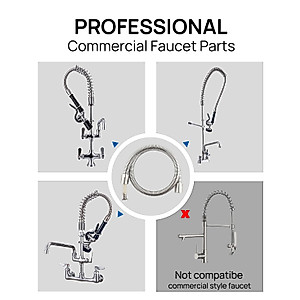 Sepaitek 38 inch Commmercial Faucet Repalcement Hose for Pre Rinse Faucet Sprayer, Commercial Faucet Parts Stainless Steel Flexible Hose for Restaurant Hospital Dishwasher, Leak-Free and Durable