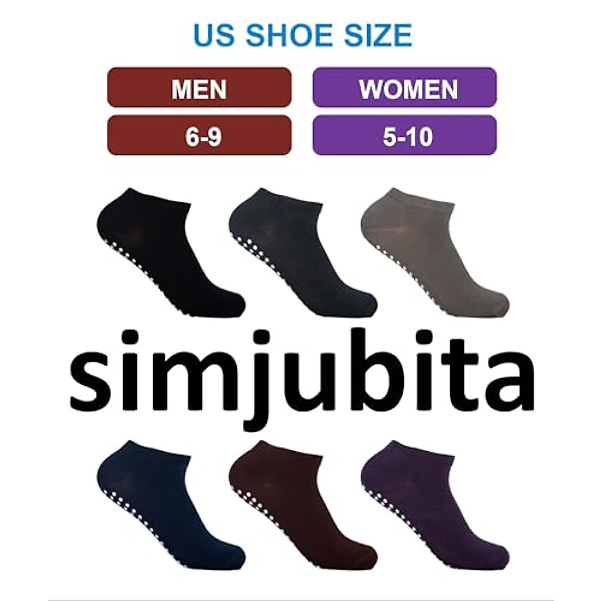 simjubita Non Slip Socks, Anti Skid Socks with Gripper Gel for Home, Hospital, Yoga, Pilates, Barre, Elderly, Pregnancy, 4 Packs, Size 5.5-9.5