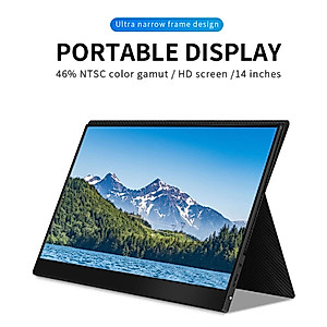 TOPINCN FHD Computer Display, 178 Degree Dual Speakers 14in IPS Portable Monitor 1920x1080 Resolution with Magnetic Cover for Mobile Phone (US Plug)