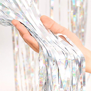 Foil Fringe Curtains Metallic Tinsel Silver Fringe Curtain Photo Booth Backdrop Curtains Decoration for Christmas New Years Eve Birthday Wedding Bachelorette Party Tassel Silver 2 Pack 3.3ft x 9.8ft