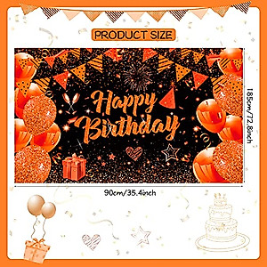 Orange Birthday Banner Decorations Large Orange Black Happy Birthday Banner Backdrop Orange Birthday Sign Photo Booth Background for Women Men Birthday Party Supplies 71x43Inch