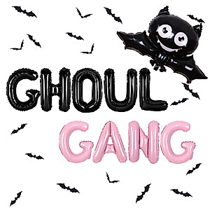 Wonmelody Halloween Ghoul Gang Birthday Party Decor for Girls Pink Black Halloween Theme Birthday Supplies Kids Halloween Party Decor with Ghoul Gang Banner Ghost and Bats for Bachelorette Party Girl