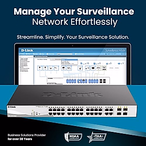 D-Link 28-Port Gigabit Smart Managed PoE+ Switch |24 PoE+ Ports (193W) + 4 SFP Combo Ports |L2+ | VLANs | Web Managed | Surveillance Mode | Rackmount | NDAA Compliant |Lifetime Warranty (DGS-1210-28P)