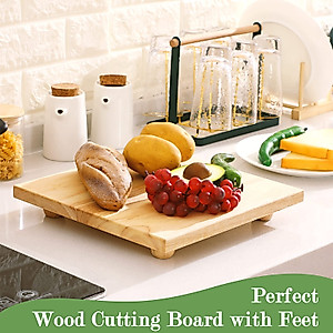 Wood Cutting Board with Feet Chopping Block Cutting Board Square Butcher Block with Legs Kitchen Chopping Board for Home Kitchen Charcuterie, 11.8 Inches Square, 2.6 Inches Thick