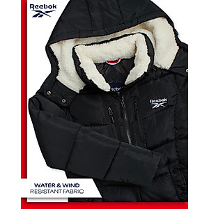 Reebok Women's Puffer Jacket - Heavyweight Quilted Puffer Jacket with Faux Fur Trim Hood - Outerwear Jackets for Women (S-XL), Size Large, Black